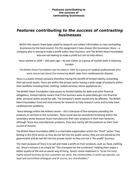 Two Contrasting Businesses Assignment The Success Of Contrasting Businesses Features