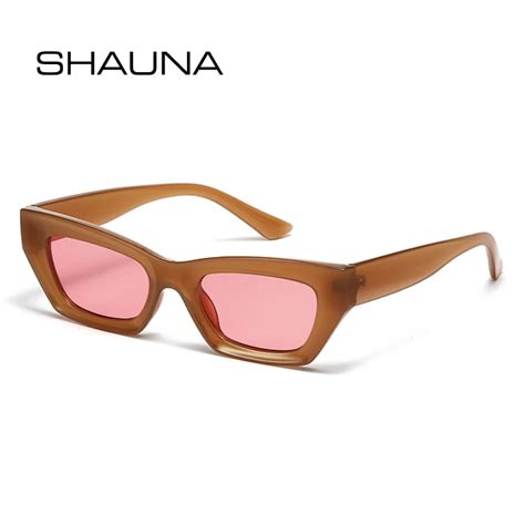 Shauna 레트로 고양이 눈 젤리 색 선글라스 여성 패션 노란색 녹색 태양 안경 Uv400 음영 Aliexpress