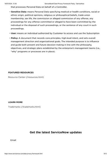 Servicenow® Data Privacy Framework Policy Pdf