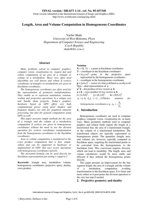 Pdf Length Area And Volume Computation In Homogeneous Coordinates