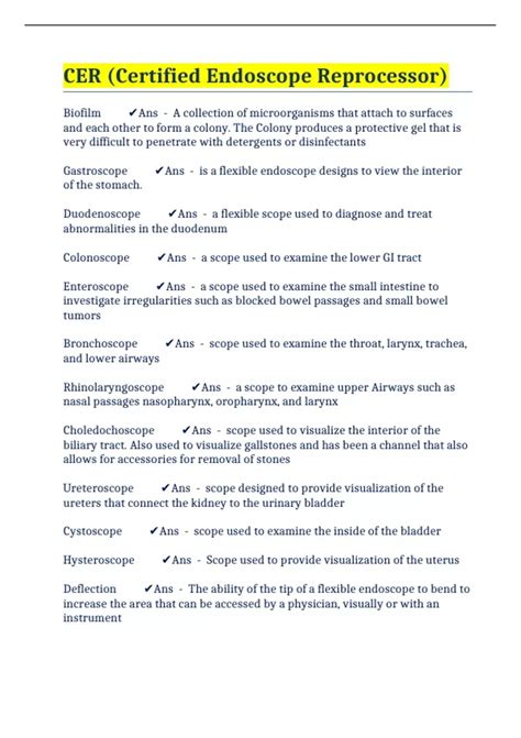 Cer Certified Endoscope Reprocessor Q A Cer Q A Stuvia Us