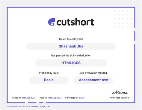 shashank s skill certificate for html css cutshort
