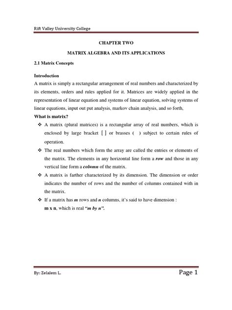 Chapter 2 Matrix Algebra Pdf