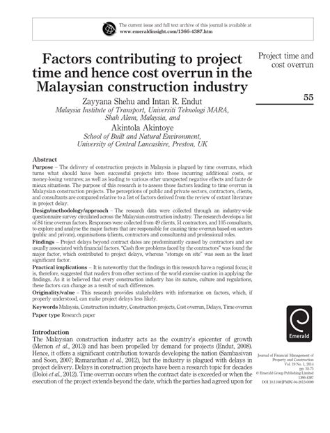 Pdf Factors Contributing To Project Time And Hence Cost Overrun In The Malaysian Construction