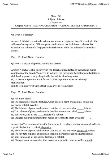 NCERT Solutions For Class 6 Science Chapter 6 The Living Organisms Characteristics And