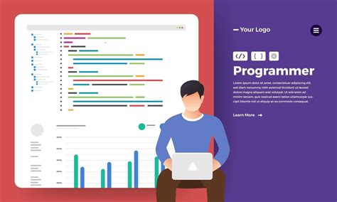 Flat Design Concept Programmer Coding Program Vector Illustrate