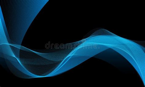 Abstract Blue Wave Curve Line Light Dynamic Movement Overlap On Black