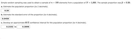 solved simple random sampling was used to obtain a sample of