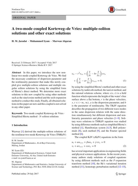 Pdf A Two Mode Coupled Kortewegde Vries Multiple Soliton Solutions And Other Exact Solutions