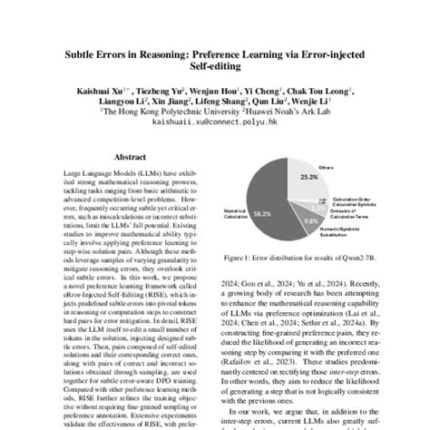 Subtle Errors In Reasoning Preference Learning Via Error Injected Self Editing Acl Anthology