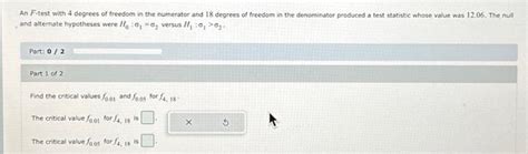 Solved An F Test With Degrees Of Freedom In The Numerator Chegg