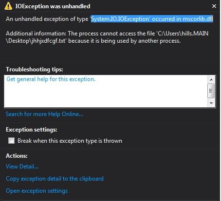 [RESOLVED] System.IO.IOException occurred in mscorlib.dll-VBForums