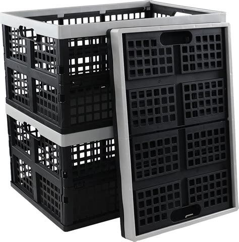 3 Pack 42 L Plastic Stackable Collapsible Storage Crates Large Folding