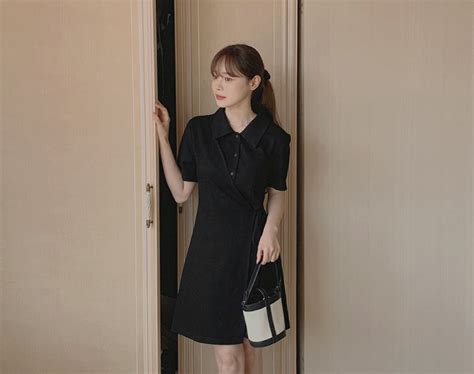 리리앤코 미니롱 도즈린 카라넥 랩스타일 반팔 원피스 여름 신상 데일리룩 캐주얼룩 클래식 심플 카라원피스 롱원피스 미니