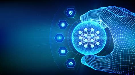 Neural network technology concept in the shape of sphere with hexagon pattern in wireframe hand ...