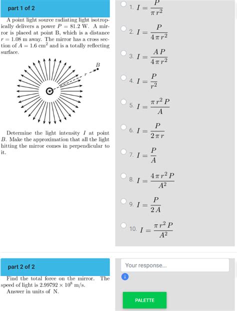 solved part 1 of 2 1 i πr2p a point light source radiating
