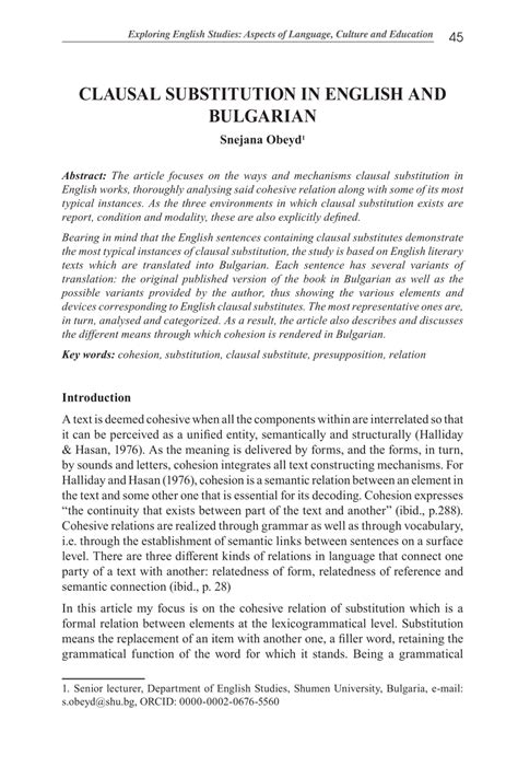 Pdf Clausal Substitution In English And Bulgarian