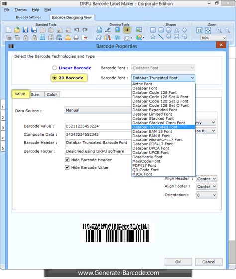 Create And Print Databar Truncated Barcode Font Generate Barcode