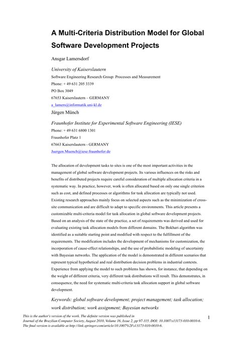Pdf A Multi Criteria Distribution Model For Global Software Development Projects