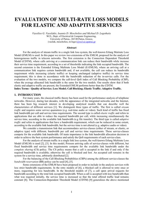 Pdf Evaluation Of Multi Rate Loss Models For Elastic And Adaptive Services