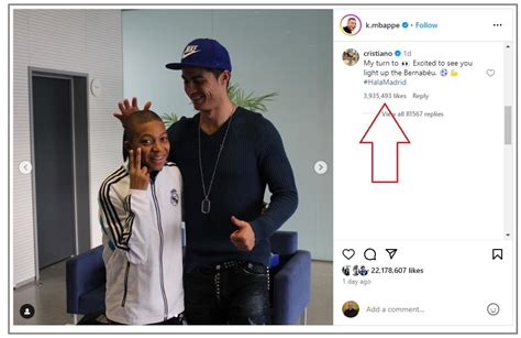 رکوردشکنی تاریخی کامنت کریس رونالدو زیر پست امباپه در اینستاگرام عکس