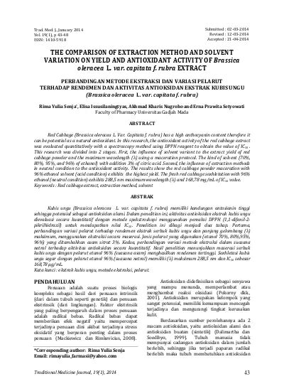 The Comparison Of Extraction Method And Solvent Variation On Yield And Antioxidant Activity Of