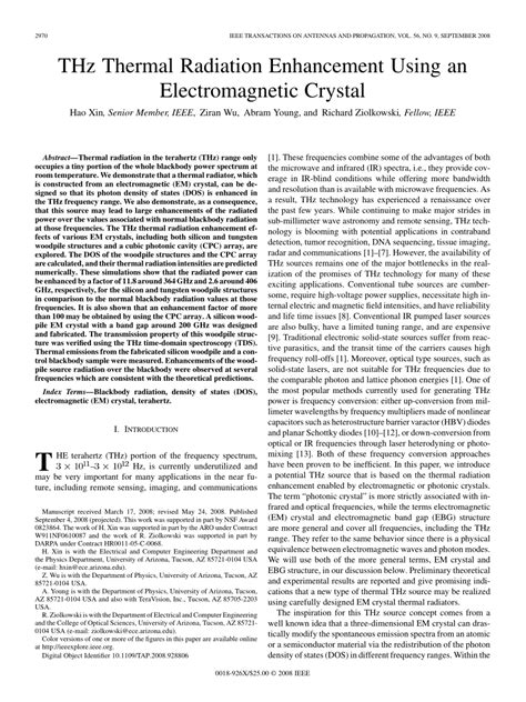 Pdf Thz Thermal Radiation Enhancement Using An Electromagnetic Crystal