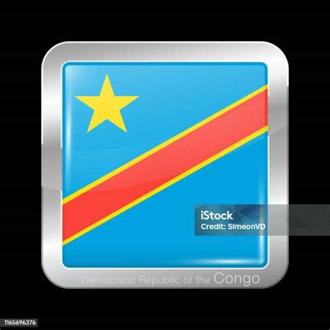 콩고 민주 공화국의 국기입니다 광택 및 금속 아이콘 사각형 모양입니다 벡터 버튼 0명에 대한 스톡 벡터 아트 및 기타 이미지