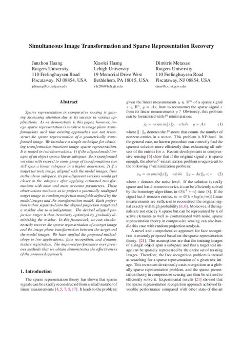 Pdf Simultaneous Image Transformation And Sparse Representation