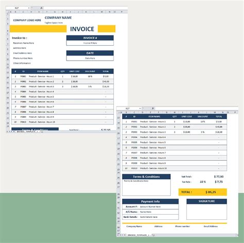 Excel Invoice Template Excel Invoice Spreadsheet Excel Invoice Sheet Design Customizable