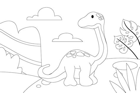 손으로 그린 공룡 색칠하기 책 그림 무료 벡터