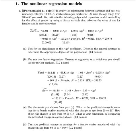 1 The Nonlinear Regression Models 1 Polynomials