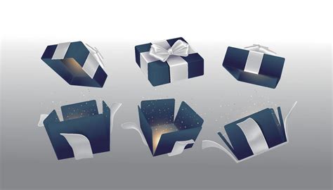 A Set Of Open Blue Surprise Boxes Tied With Silver Ribbons 46974165 Vector Art At Vecteezy