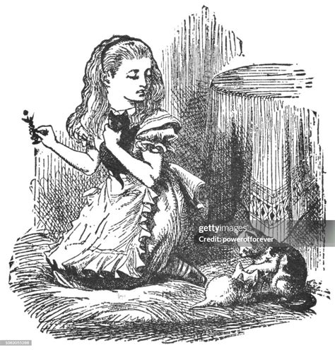 Alice Holding A Chess Piece And Playing With Her Kittens In Through The Lookingglass High Res