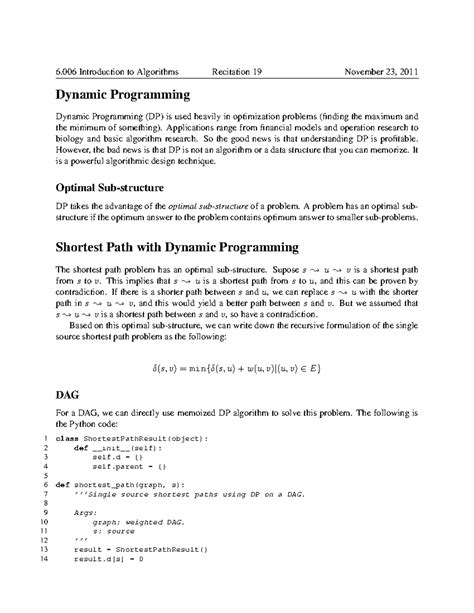 6006 R19 Dp Lecture Notes Dynamic Programming Dynamic Programming Dp Is Used Heavily In