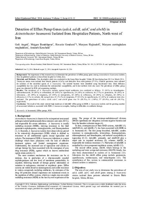 Pdf Detection Of Efflux Pump Genes Adea Adeb Adec And Abem In Acinetobacter Baumannii