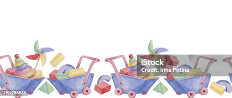 장난감 완벽 한 테두리 반지 피라미드 바람개비 수레 카트 리본 클립 아트 수채화 놀이 개체 벽지 보육 장식 베이비 샤워 0명에 대한 스톡 벡터 아트 및 기타 이미지 Istock