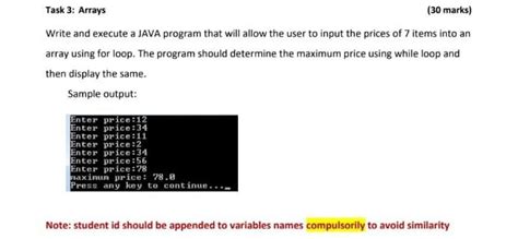 Solved Task 3 Arrays 30 Marks Write And Execute A Java
