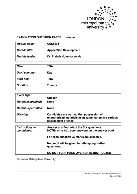 cs6004 sample exam paper examination question module code module