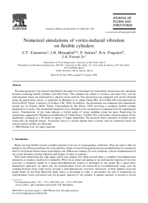 Pdf Numerical Simulations Of Vortex Induced Vibrations On Vertical Cylindrical Structure With