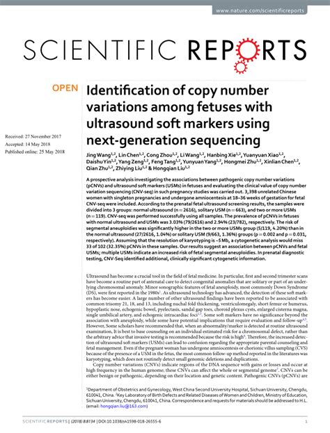Pdf Identification Of Copy Number Variations Among Fetuses With Ultrasound Soft Markers Using