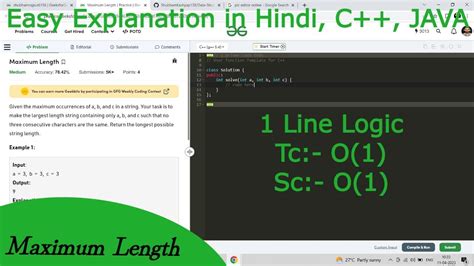 maximum length hindi gfg potd c java tc o 1 youtube