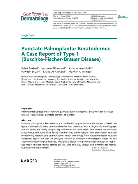 Pdf Punctate Palmoplantar Keratoderma A Case Report Of Type 1 Buschke Fischer Brauer Disease