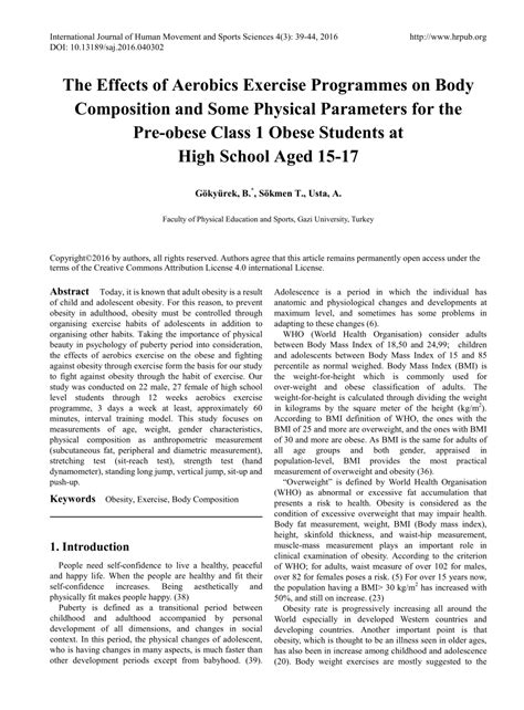 Pdf The Effects Of Aerobics Exercise Programmes On Body Composition And Some Physical
