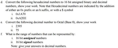 solved convert the following hexadecimal numbers to 16 bit