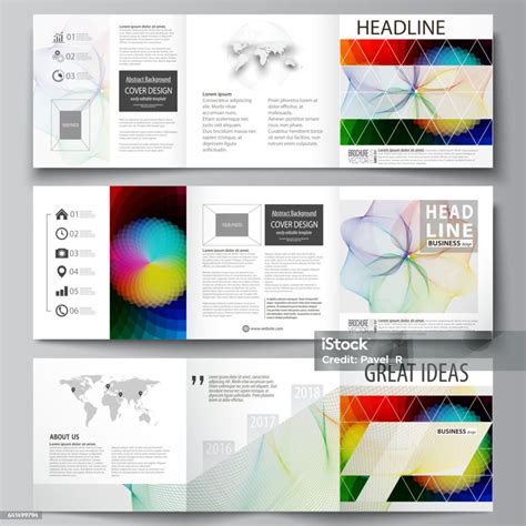 트라이 대 한 비즈니스 템플릿 평방 브로셔 접어 책자 커버 평면 레이아웃 쉽게 편집 가능한 벡터 겹치는 기하학적 인 모양과 추상적인 아름 다운 배경을 형성 하는 파도와