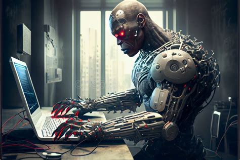 Ai Does Work The Robot Is Typing On The Computer Generative Ai Stock