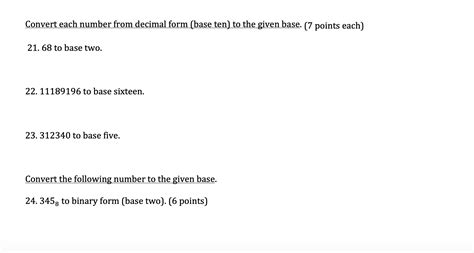 Solved Convert Each Number From Decimal Form Base Ten To Chegg Com