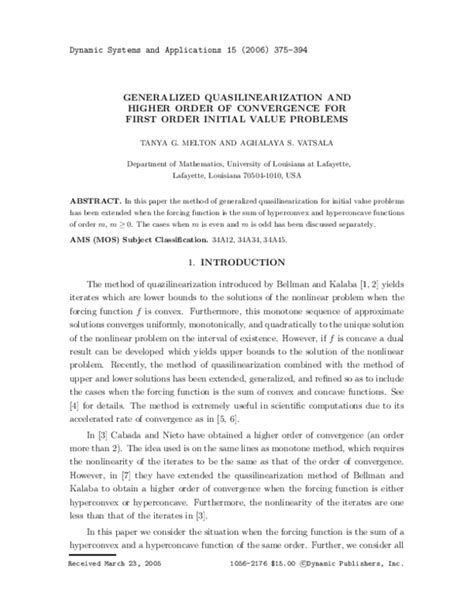 Pdf Generalized Quasilinearization And Higher Order Of Convergence