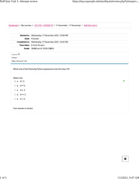 Self Quiz Unit 1 Attempt Review 2 CS 1101 UoPeople Studocu